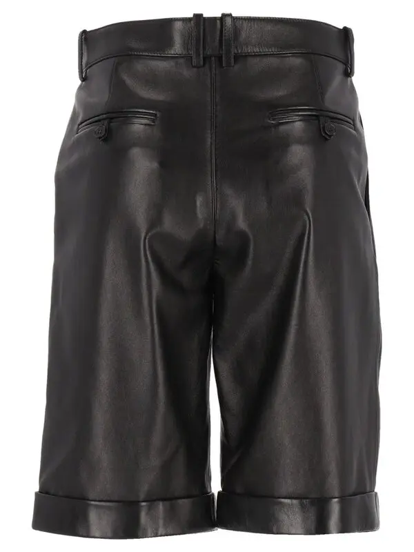 Saint Laurent Lambskin Leather Bermuda Shorts - Black