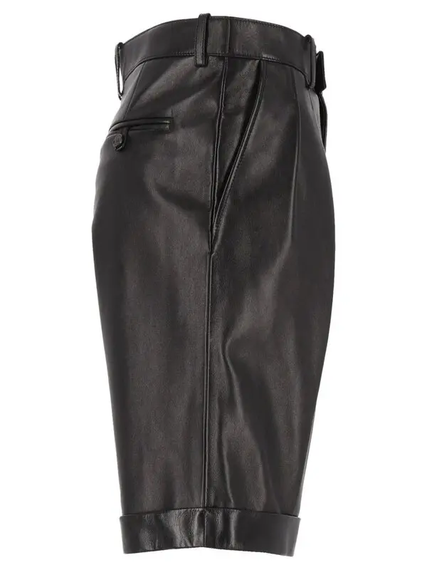 Saint Laurent Lambskin Leather Bermuda Shorts - Black
