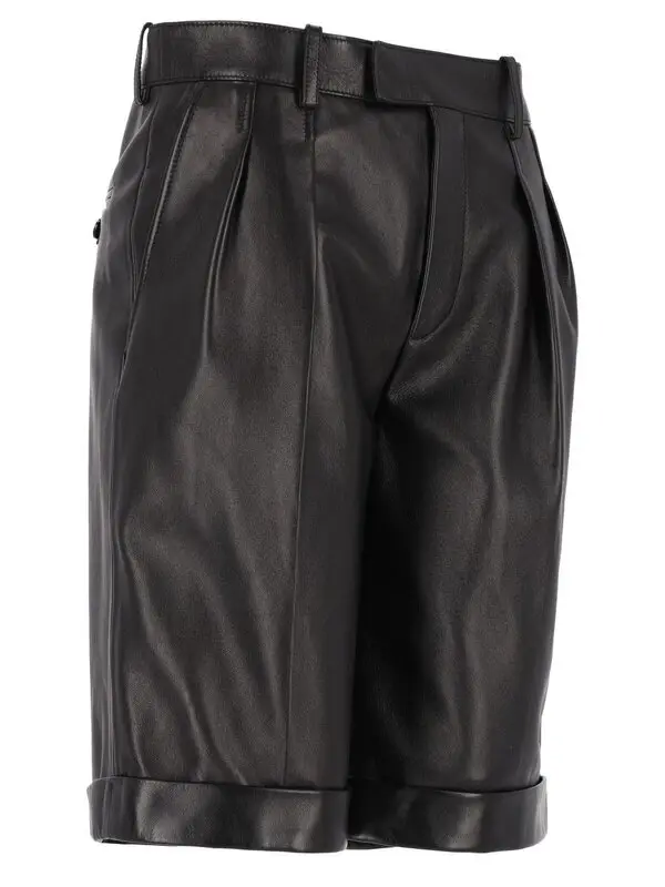 Saint Laurent Lambskin Leather Bermuda Shorts - Black