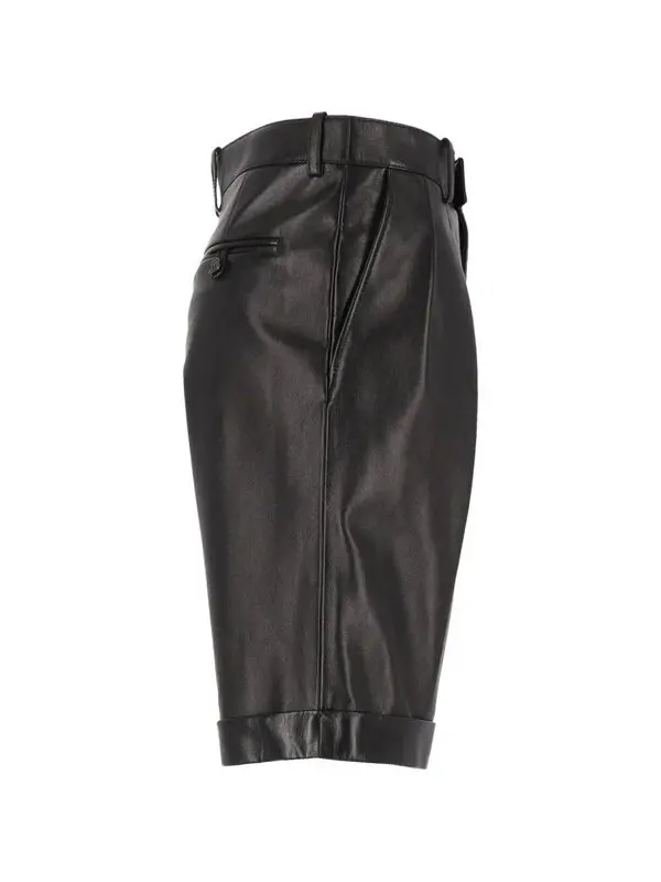 Saint Laurent Lambskin Leather Bermuda Shorts - Black