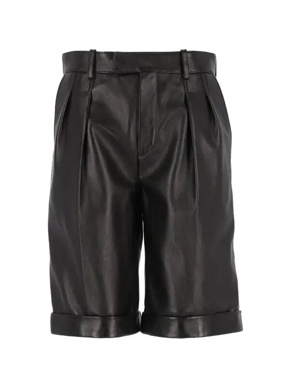 Saint Laurent Lambskin Leather Bermuda Shorts - Black