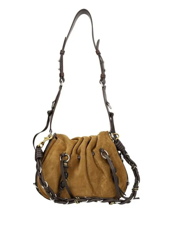 Isabel Marant Étoile Suede Calfskin Shoulder Bag With Drawstring Closure - Cream