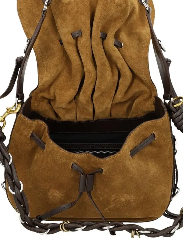 Isabel Marant Étoile Suede Calfskin Shoulder Bag With Drawstring Closure - Cream