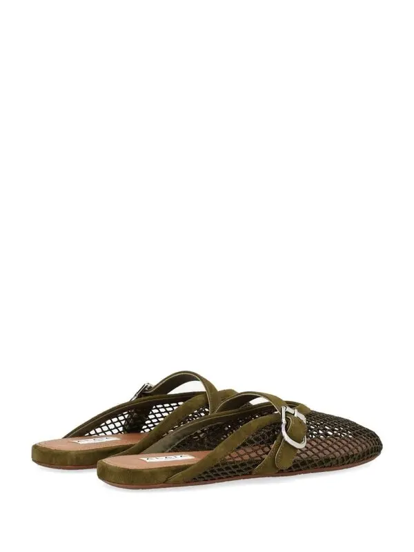 Alaïa Mesh Mule With Buckled Strap - Green