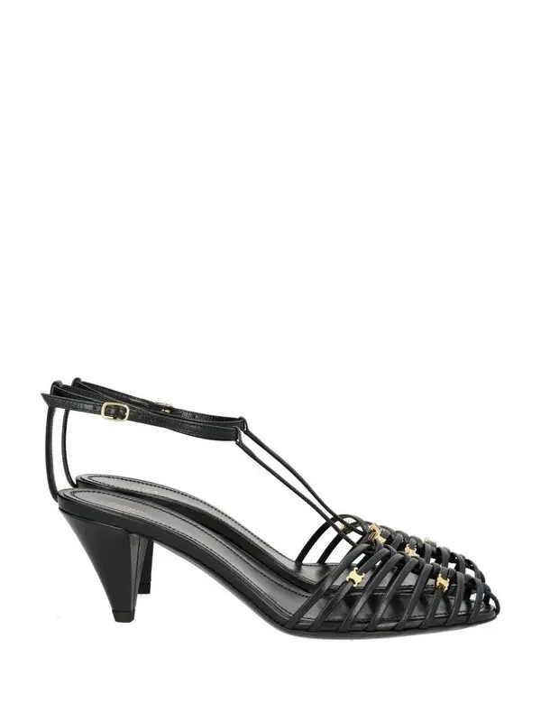 Celine Cage Sandal" Leather High Heel - Black