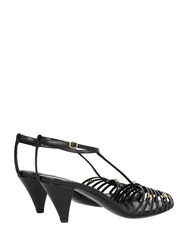 Celine Cage Sandal" Leather High Heel - Black