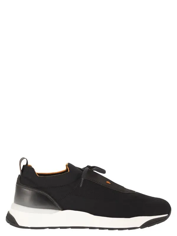 Santoni Textile And Leather Trainers With Raised Sole