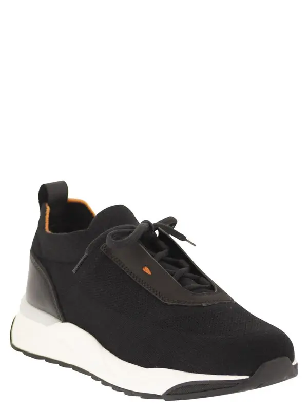 Santoni Textile And Leather Trainers With Raised Sole