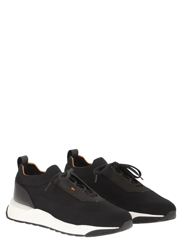 Santoni Textile And Leather Trainers With Raised Sole