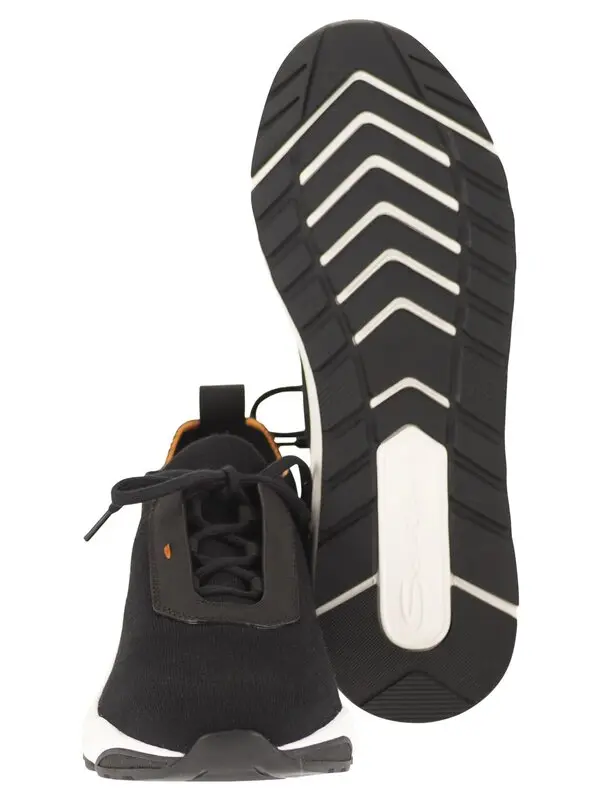 Santoni Textile And Leather Trainers With Raised Sole