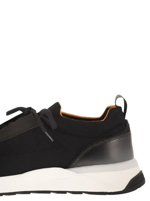 Santoni Textile And Leather Trainers With Raised Sole