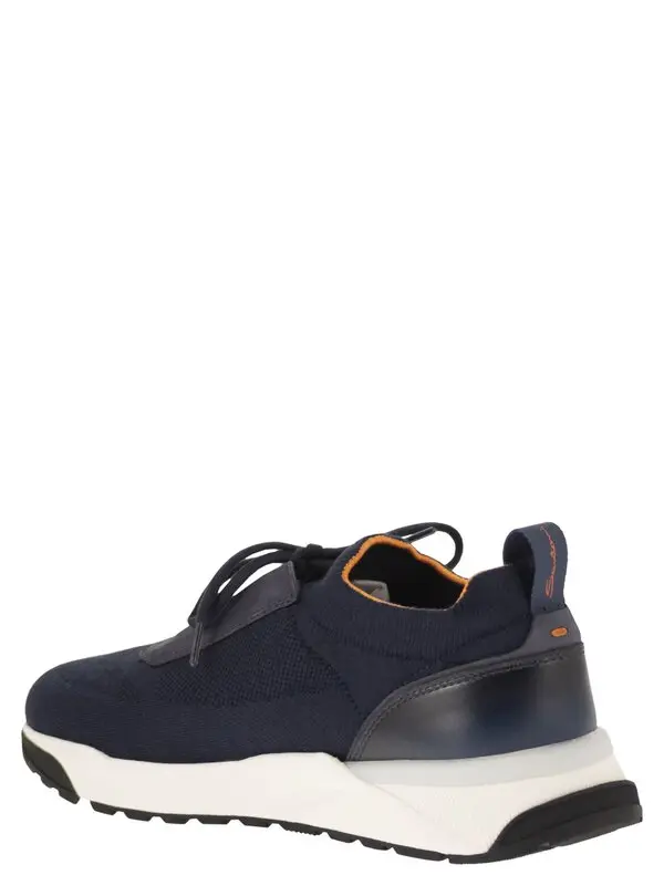 Santoni Textile And Leather Trainers With Raised Sole