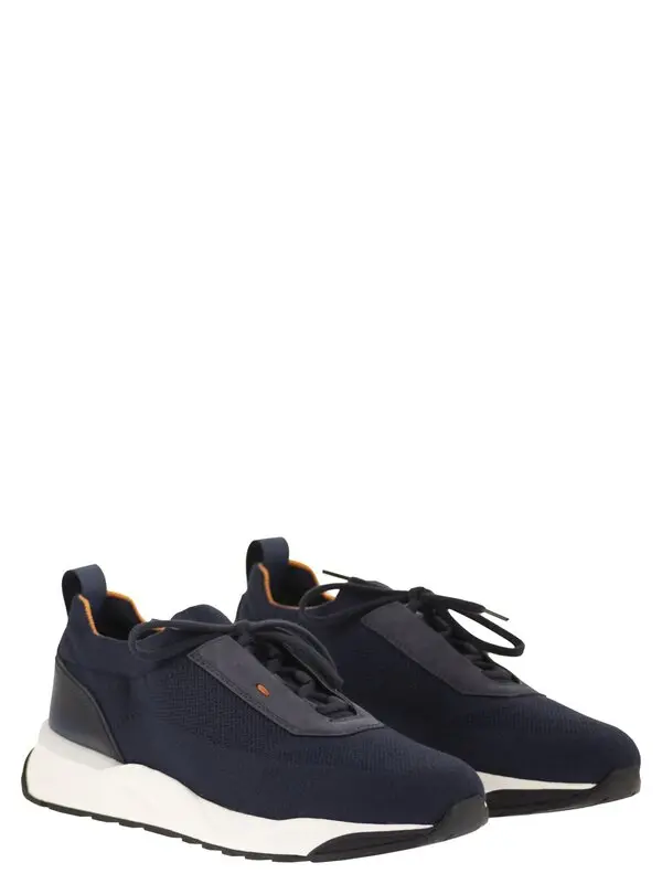 Santoni Textile And Leather Trainers With Raised Sole