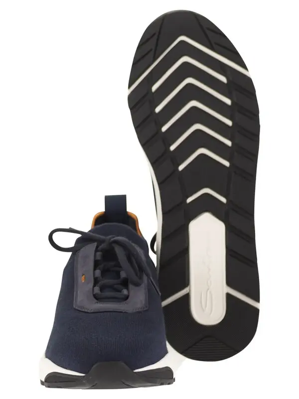 Santoni Textile And Leather Trainers With Raised Sole