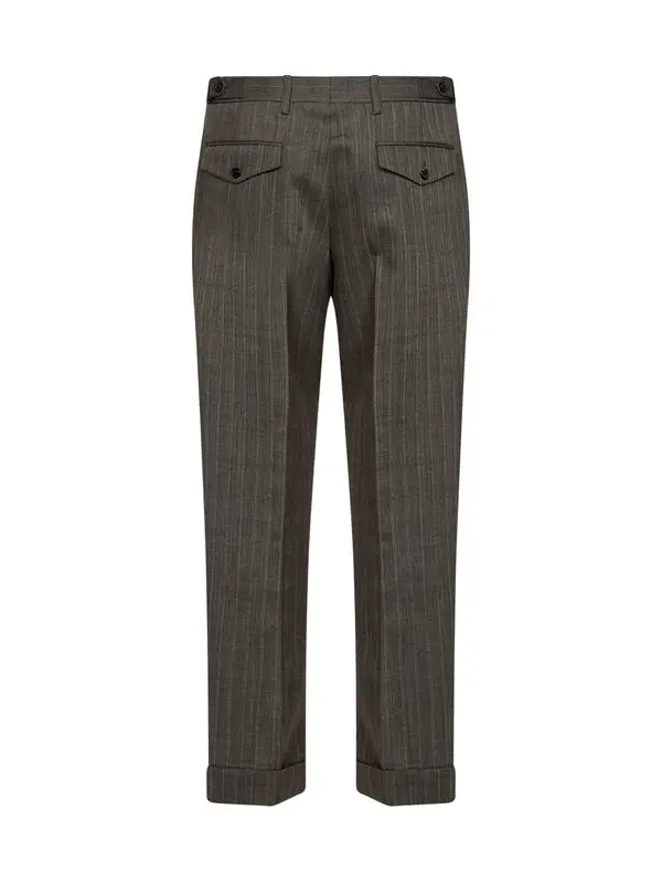 Dries Van Noten Cement Chevron Wool Philip Tailored Trousers