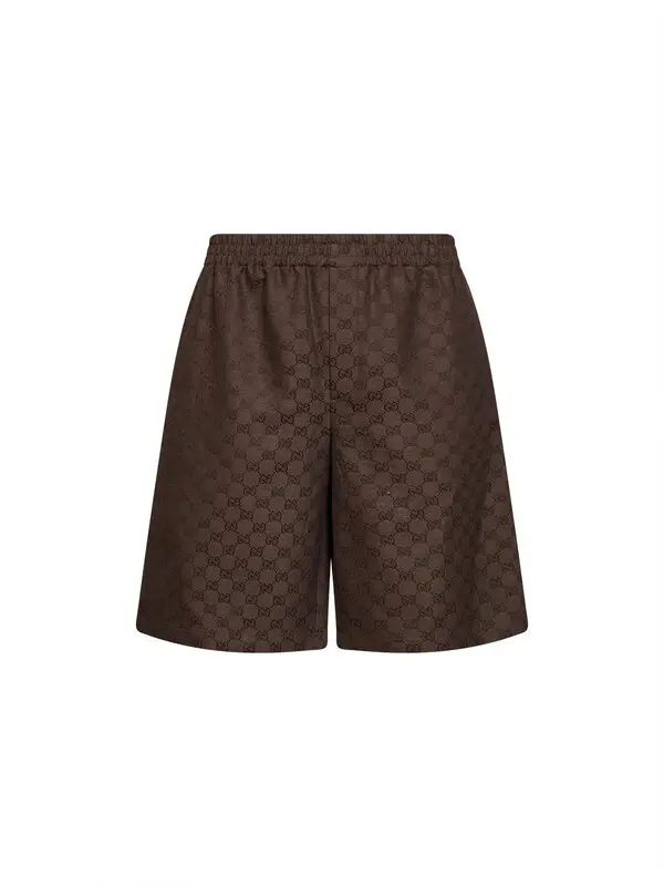 Gucci Brown Linen Blend Gg Canvas Shorts