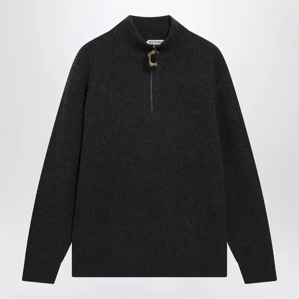 JW Anderson Dark Grey Half-zip Sweater In Wool Blend