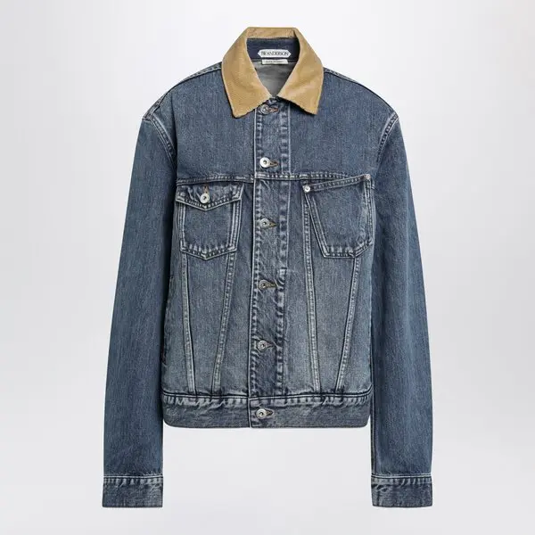 JW Anderson Mid-wash Denim Jacket With Contrast Corduroy Collar - Blue