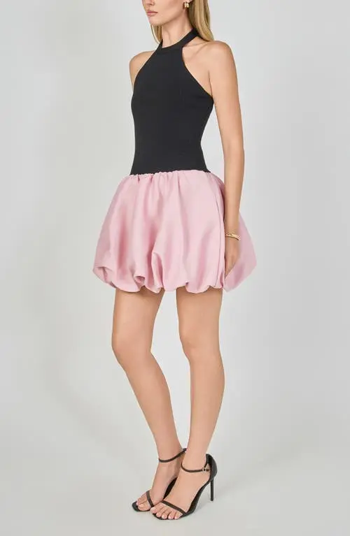 Endless Rose Mixed Media Halter Neck Bubble Minidress