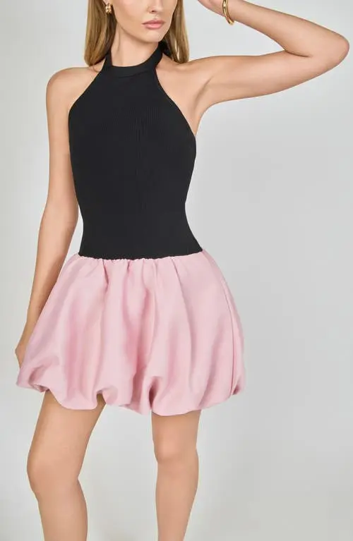 Endless Rose Mixed Media Halter Neck Bubble Minidress