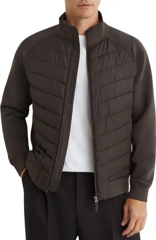 REISS Calvorn Quilted Hybrid Jacket - Brown