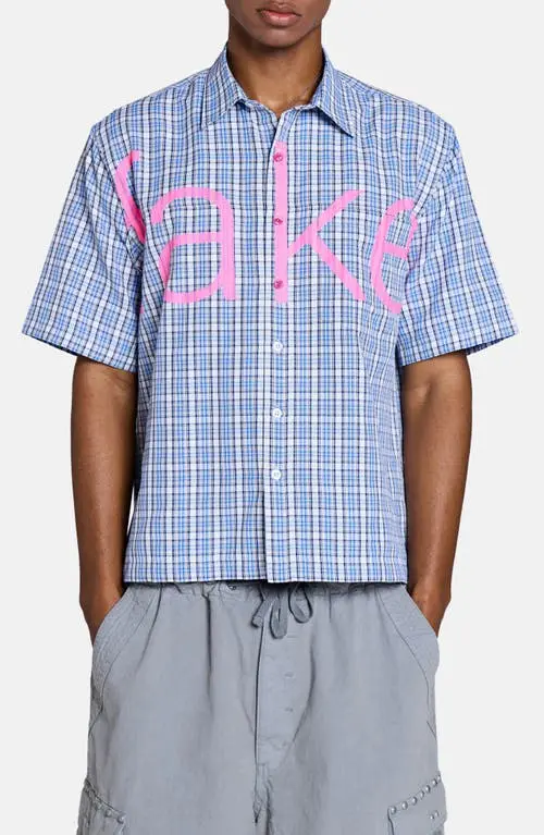 JADED LONDON Check Fake Short Sleeve Graphic Button-up Shirt