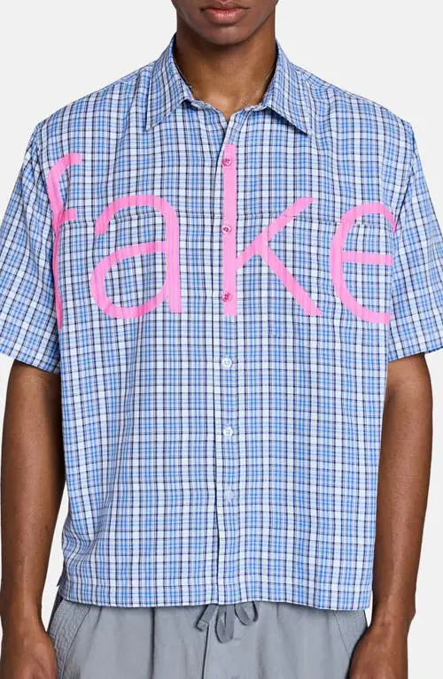 JADED LONDON Check Fake Short Sleeve Graphic Button-up Shirt
