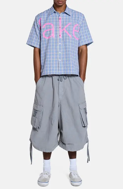 JADED LONDON Check Fake Short Sleeve Graphic Button-up Shirt
