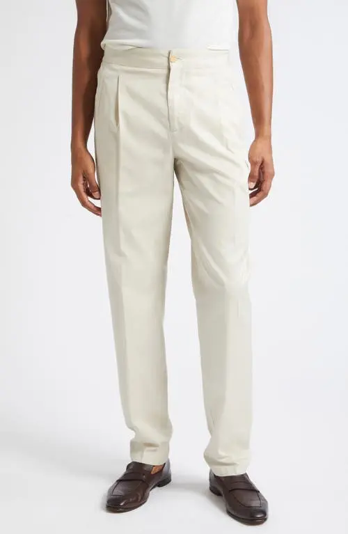 Isaia Single Pleat Cotton Trousers - Bianco Perla
