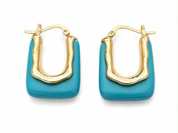 BY OZGE Blue / Gold Coastal Turquoise Enamel Hoop Earrings Gold