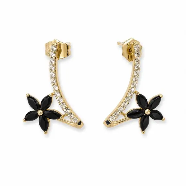 BY OZGE Black / Gold Midnight Blossom Gold Plated Ear Climber Earrings Black