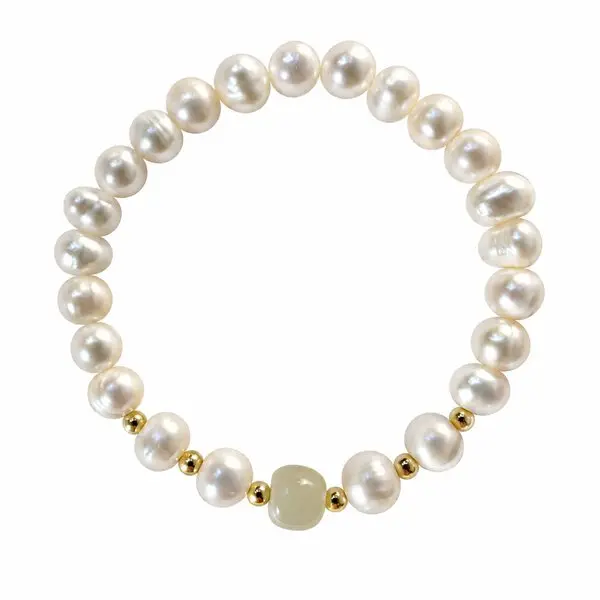 ORIGIN OF HEARTS Marina Bracelet Freshwater Pearl & Natural Hetian Jade - White