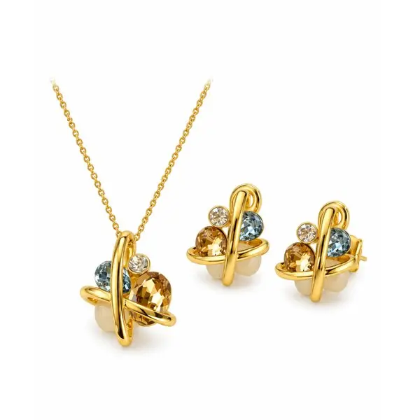 BY OZGE Gold / Neutrals / Blue Celestial Orbit Gold Plated Jewelry Set Multicolor