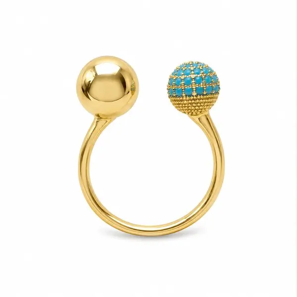 BY OZGE Blue / Gold Ocean Orbit Turquoise Gold Plated Adjustable Ring Gold
