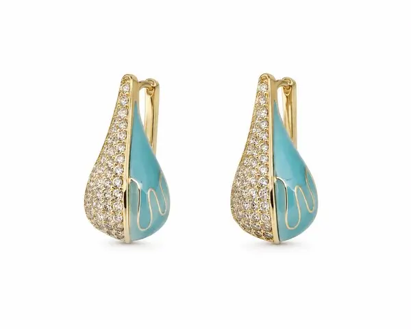 BY OZGE Gold / Blue Ocean Drop Turquoise Enamel Gold Plated Earrings Turquoise