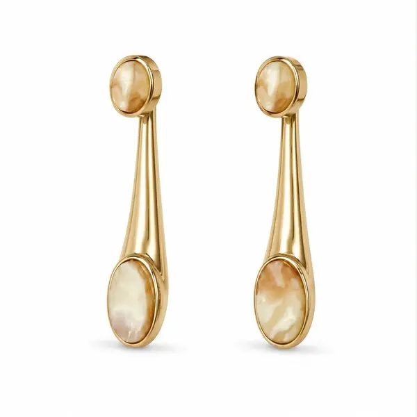 BY OZGE Gold / Pink Champagne Enamel Drop Gold Plated Earrings Blush