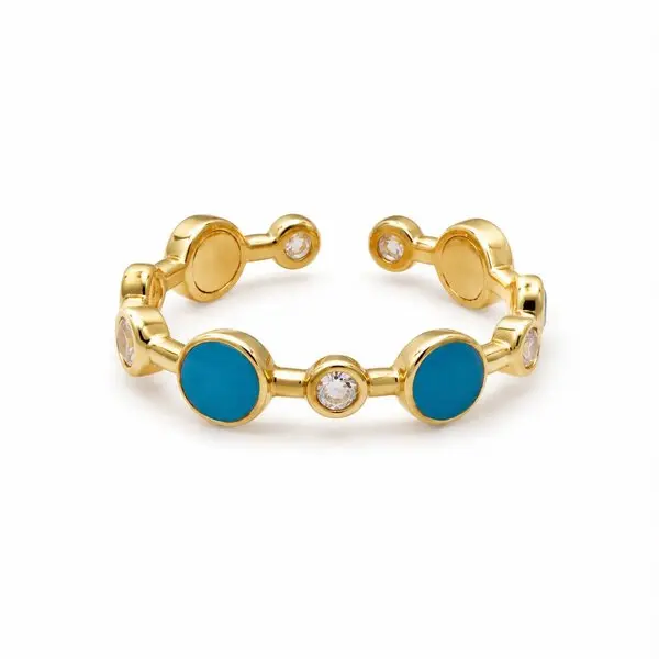 BY OZGE Blue / Gold Sea Whisper Turquoise Enamel Gold Plated Adjustable Ring Turquoise