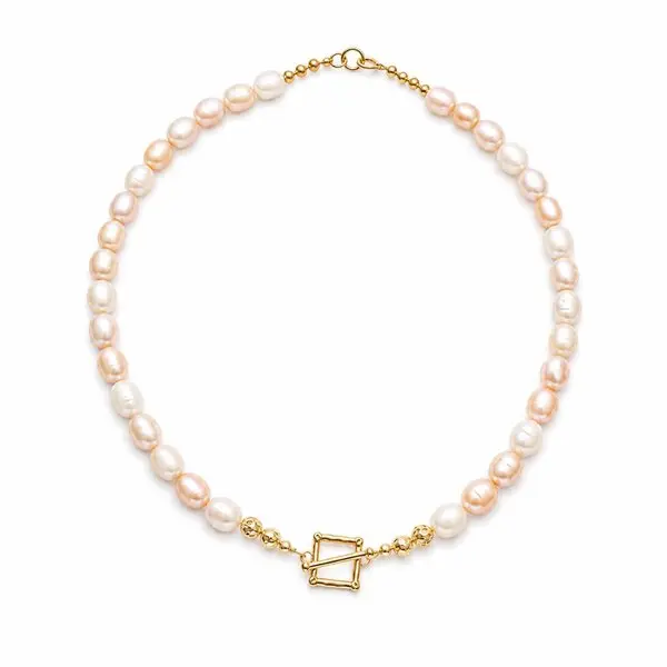 ORIGIN OF HEARTS Multicolor Baroque Freshwater Pearl Choker With 24k Gold-plated Clasp - Pink/white