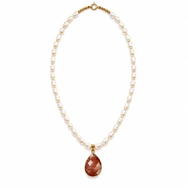 ORIGIN OF HEARTS Freshwater Pearl And Moonstone Pendant Necklace - Gold/pink
