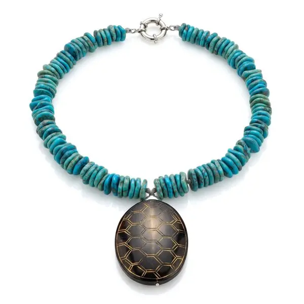 JAREDJAMIN Solana Turquoise Howlite & Carved Jade Pendant Collar Necklace