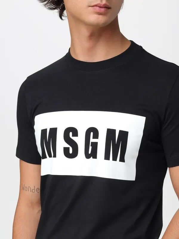 MSGM Short-sleeved Cotton T-shirt With Front Logo Print