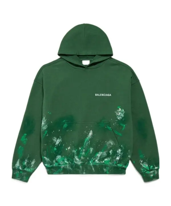 Balenciaga Paint Splatter Medium Fit Hoodie In Bottle Green - Dark Green