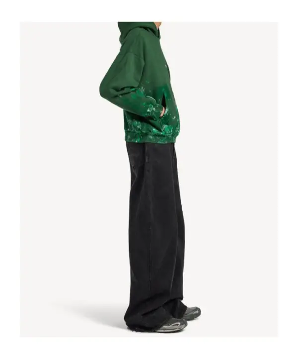 Balenciaga Paint Splatter Medium Fit Hoodie In Bottle Green - Dark Green