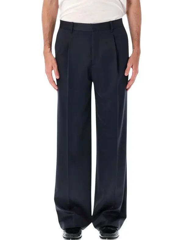 LARDINI Pleated Wool Gabardine Trousers With Single Pleat, Regular Fit & Unfinished Hem