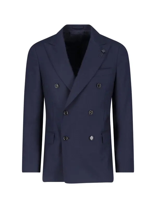 LARDINI Double-breasted Wool Blazer - Blue