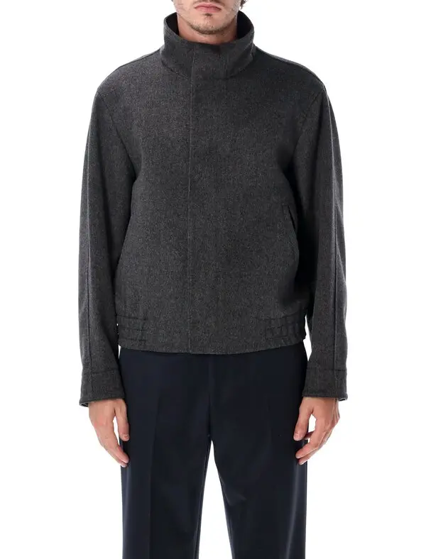 LARDINI Wool Bomber Jacket With High Stand Collar And Concealed Front - Grigio