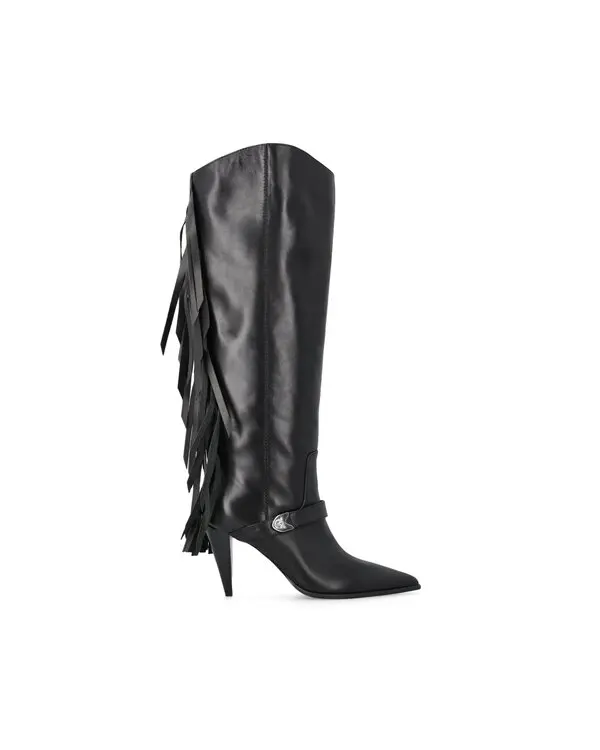 Pinko Fringed Tall Heeled Boots - Nero