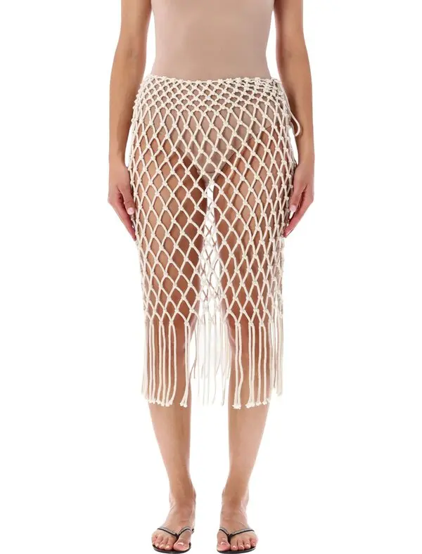 THE FRANKIE SHOP Macrame Fringe Midi Skirt - Beige