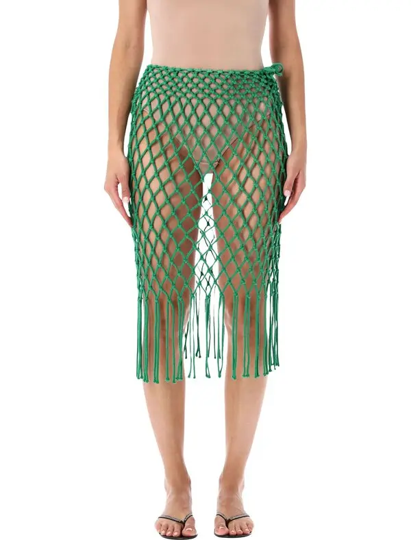 THE FRANKIE SHOP Crocheted Mesh Fringe Midi Skirt