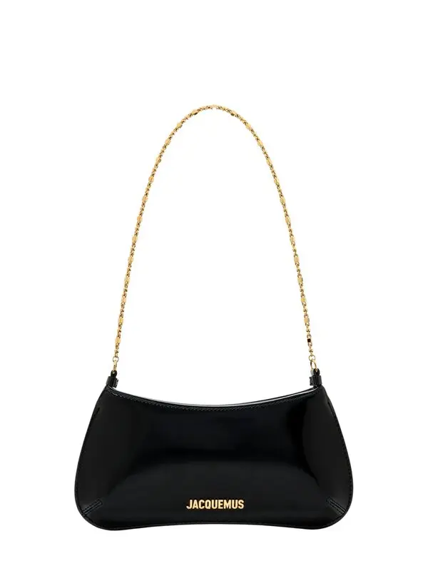 Jacquemus Inspired Leather Chain Handbag With Gold-tone Hardware - Black